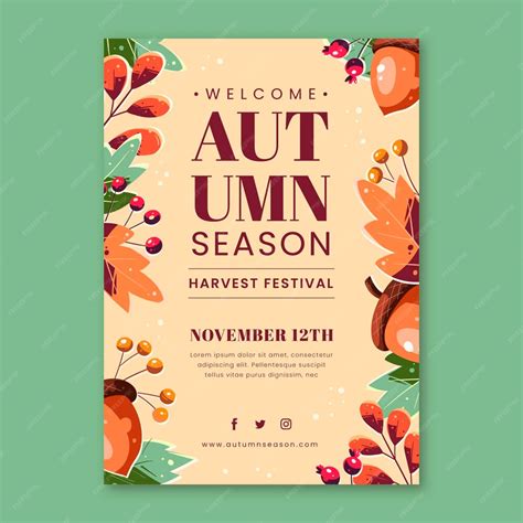 손으로 그린 가을 세로 전단지 템플릿 무료 벡터