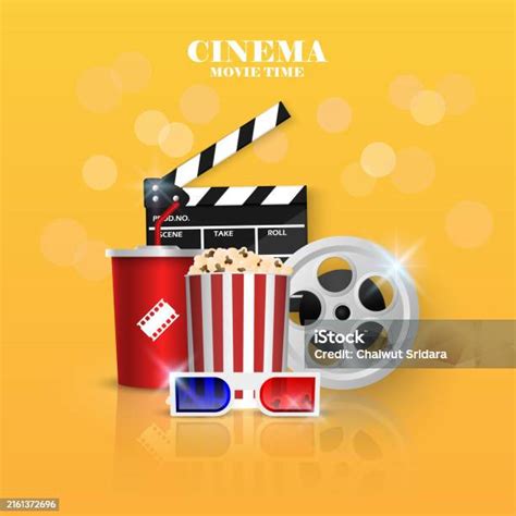 영화 배경 개념 노란색 배경에 영화 극장 개체 벡터 일러스트 레이 션 3차원 형태에 대한 스톡 벡터 아트 및 기타 이미지 3차원 형태 개념 개념과 주제 Istock