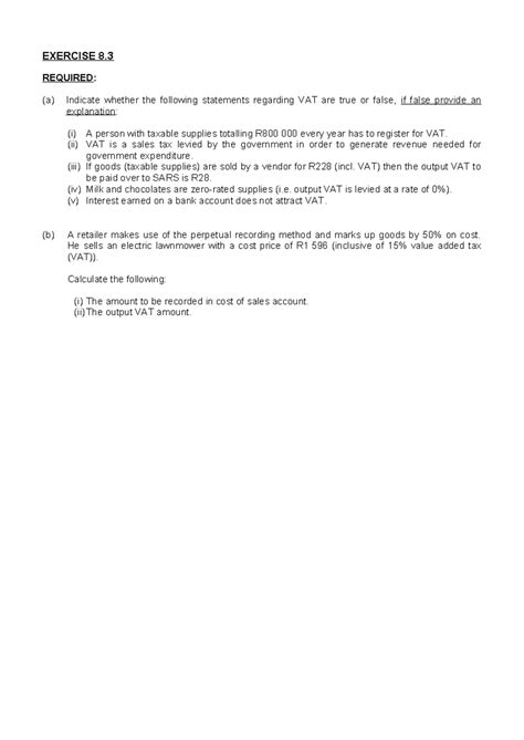 Exercise 8 October Assignment Exercise 8 Required A Indicate