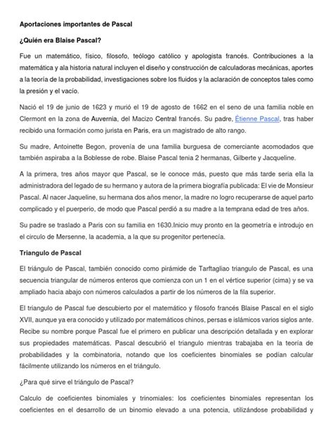 Aportaciones Importantes De Pascal Pdf Matemáticas Matemática