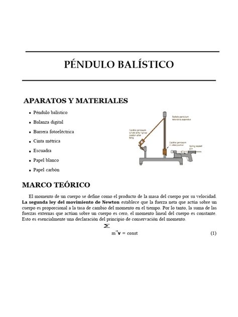 Experimento De Péndulo Balístico Y Proyectil Pdf Fuerza Impulso