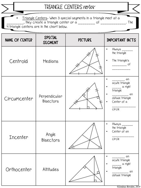 Triangle Centers Notes And Worksheets Lindsay Bowden