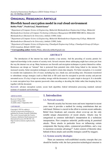 PDF Blowfish Based Encryption Model In Real Cloud Environment