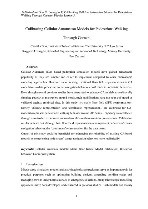 Pdf Calibrating Cellular Automaton Models For Pedestrians Walking Through Corners
