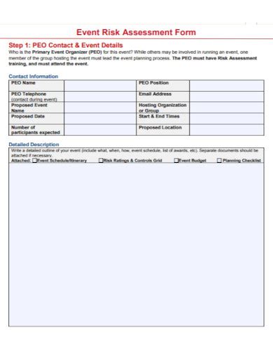 Event Risk Assessment 10 Examples Format Pdf