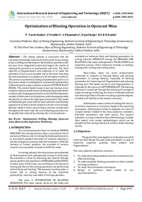 Pdf Irjet Optimization Of Blasting Operation In Opencast Mine