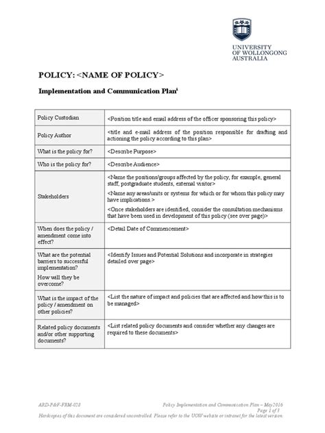 It Policy Implementation And Communication Plan Template Download