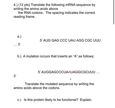 Solved Translate The Following MRNA Sequence By Writing The Chegg Com