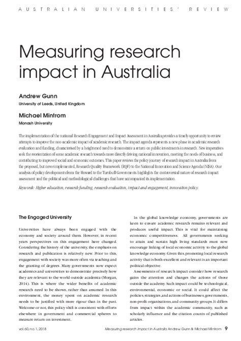 Pdf Measuring Research Impact In Australia