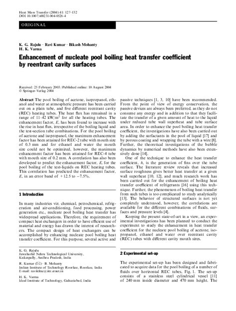 Pdf Enhancement Of Nucleate Pool Boiling Heat Transfer Coefficient By Reentrant Cavity Surfaces