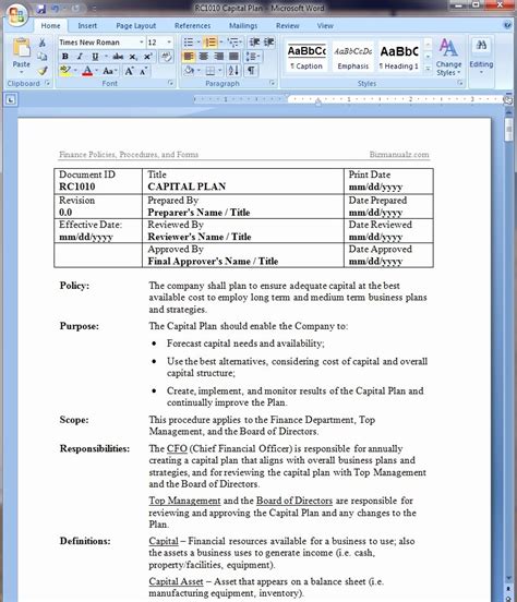 Procedure Templates Word Peterainsworth