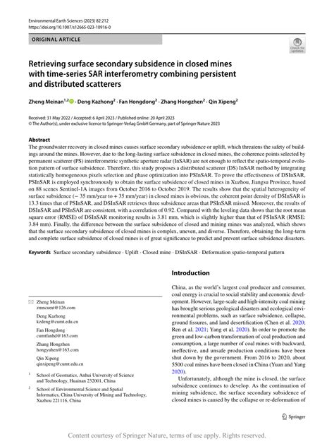 Retrieving Surface Secondary Subsidence In Closed Mines With Time