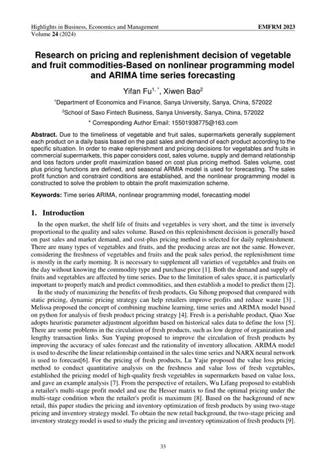 Pdf Research On Pricing And Replenishment Decision Of Vegetable And Fruit Commodities Based On