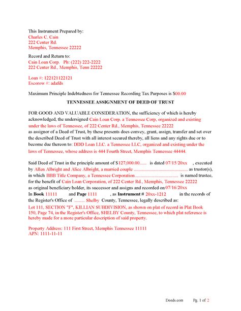 Hamblen County Assignment Of Deed Of Trust Form Tennessee