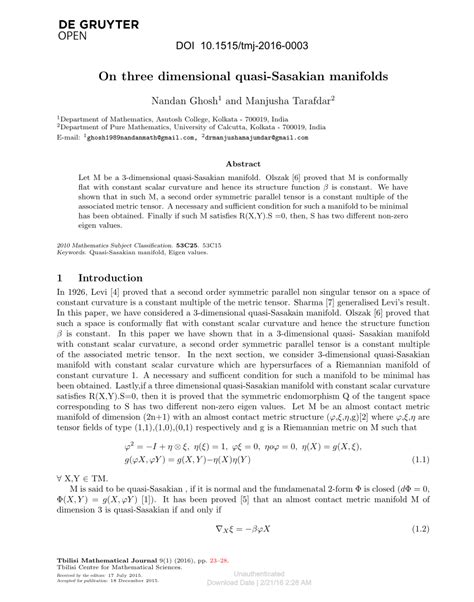 Pdf On Three Dimensional Quasi Sasakian Manifolds