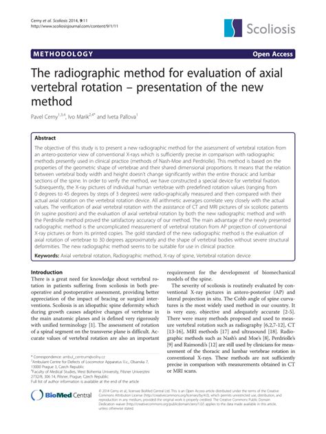 Pdf The Radiographic Method For Evaluation Of Axial Vertebral Rotation Presentation Of The