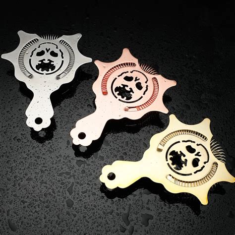 개성 스컬 바 칵테일 스트레이너 304 스테인레스 스틸 구리 도금 골드 바텐더 도구 있는 해골 티몬