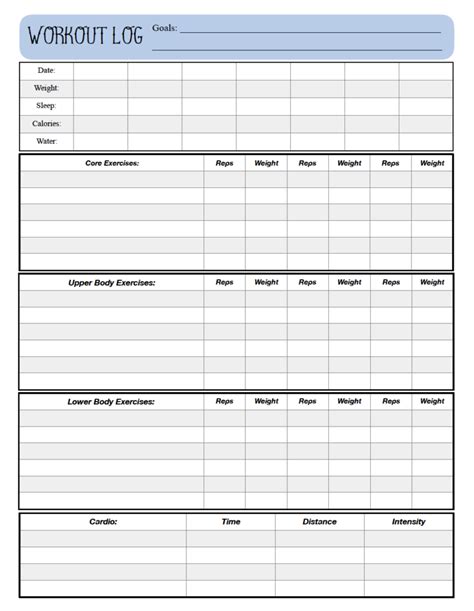 Free Printable Workout Logs 3 Pdf Templates