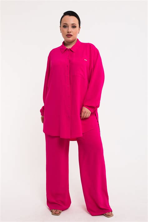 Купити Костюм блуза та брюки палацо віскоза жатка фуксія великий розмір костюм колір рожевий