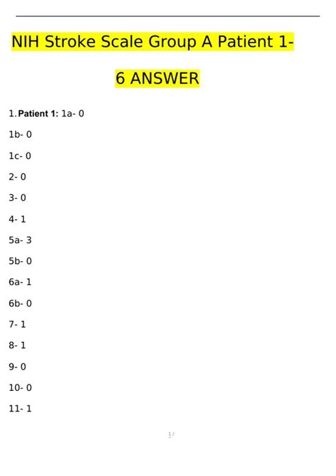 NIH Stroke Scale Group A Patient ANSWER Questions With Correct