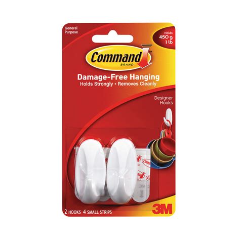 3m Command White Small Adhesive Hooks Pack Of 2 17082