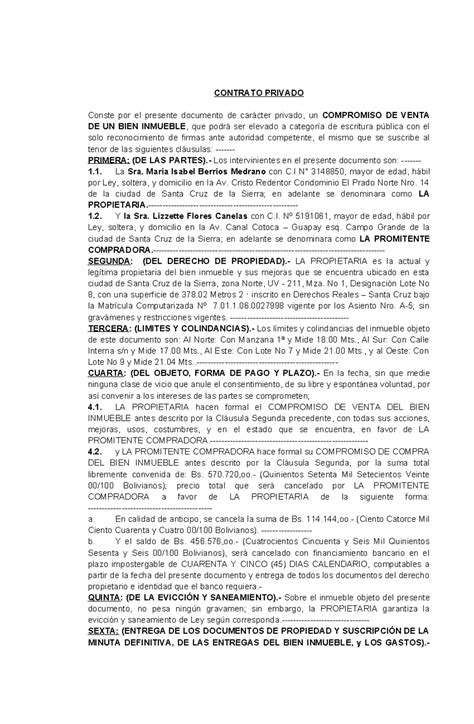 Compromiso De Venta De Inmueble Sc Banco Contrato Privado Conste Por