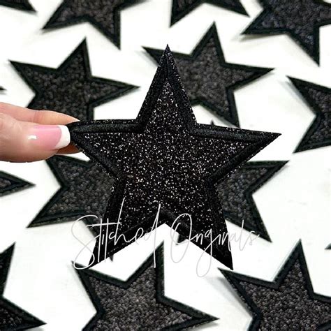 Black Glitter Star Patch Trucker Cap Patch Iron On Diy Patch Star Patch Etsy