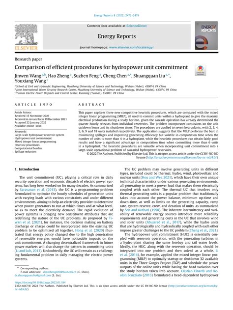 Pdf Comparison Of Efficient Procedures For Hydropower Unit Commitment
