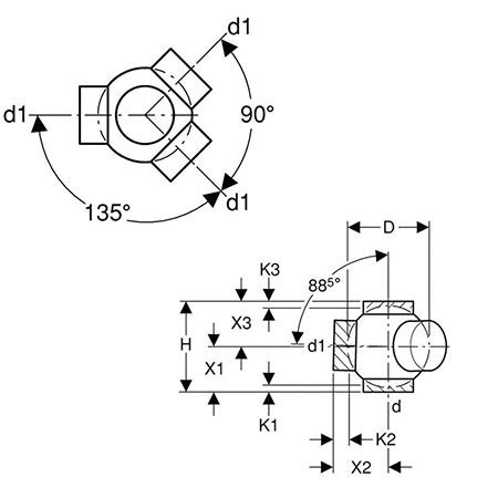 Крестовина 88.5°/135° Geberit HDPE/90° трехплоскостная шаровая, d - 63 ...