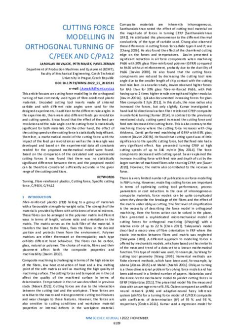 Cutting Force Modelling In Orthogonal Turning Of Cpeek And Cpa12 Mm Science Journal