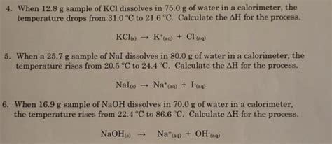 4 when 12 8 g sample of kcl dissolves in 75 0 g of