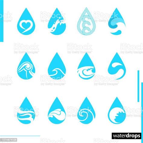 물 튀김 과 방울세트 플랫 Blob 로고 기호 라벨 에코 워터 천연 제품 유기농 오일 푸른 물 액체 물 아이콘 세트입니다 벡터 일러스트레이션 개체 그룹에 대한 스톡 벡터