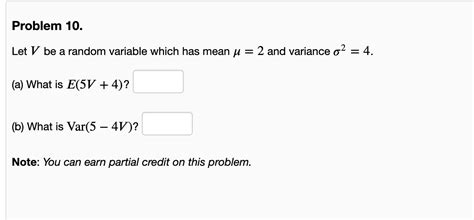 Solved Problem Let V Be A Random Variable Which Has Mean Chegg