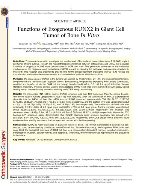Pdf Functions Of Exogenous Runx2 In Giant Cell Tumor Of Bone In Vitro
