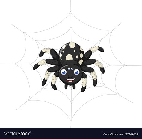 Cool Black White Spider On Web Cartoon Royalty Free Vector