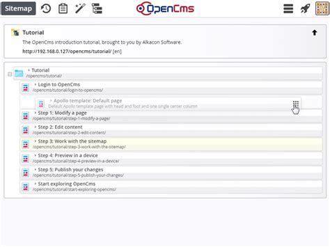 opencms step 4 work with the sitemap