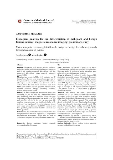 Pdf Histogram Analysis For The Differentiation Of Malignant And Benign Lesions In Breast