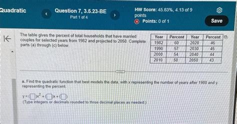 solved quadratic question 7 3 5 23 be part 1 of 4 hw score