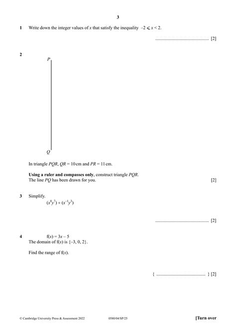 Cambridge Igcse 0580 Mathematics Specimen Paper 4 For Examination From