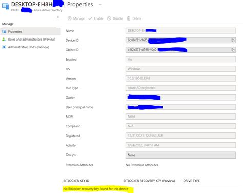 No Bitlocker Recovery Key For A Device In Aad Microsoft Qanda