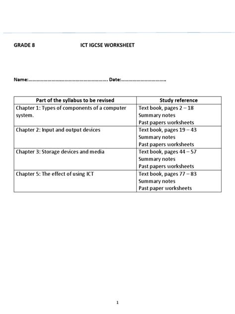 Grade 8 Ict Theory 1 2 3 5 Revision Pdf Computer Monitor Printer Computing