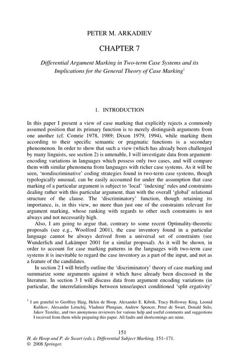 Pdf Differential Argument Marking In Two Term Case Systems And Its Implications For The