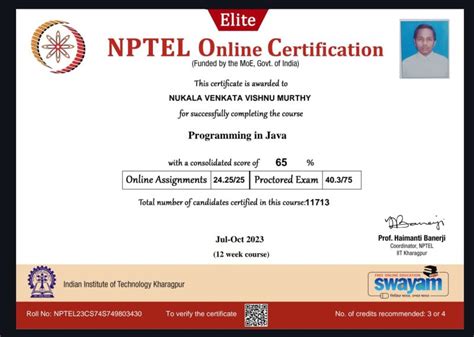 vishnu murthy on linkedin completed javaprogramming nptelcertification