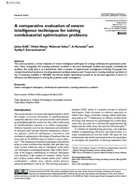 Pdf A Comparative Evaluation Of Swarm Intelligence Techniques For