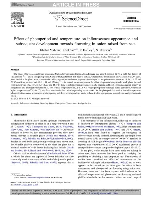 Pdf Effect Of Photoperiod And Temperature On Inflorescence Appearance And Subsequent