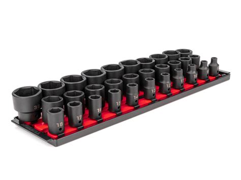 Tekton 1 2 Inch Drive 6 Point Impact Socket Set With Rails 31 Piece 8 38 Mm Sid92104