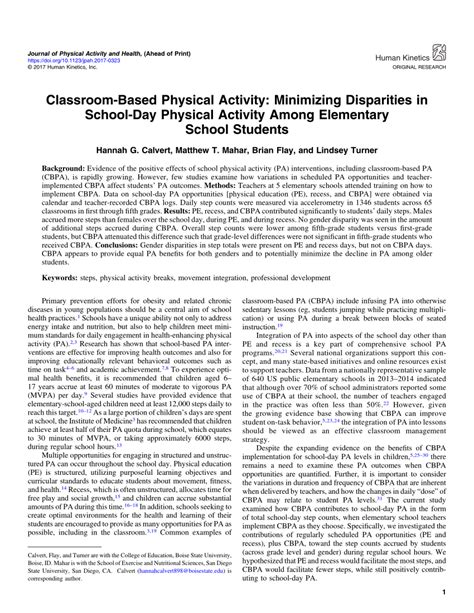 Pdf Classroom Based Physical Activity Minimizing Disparities In