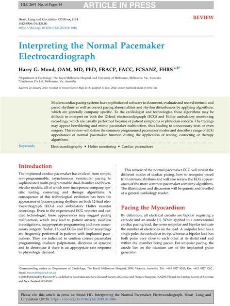 PDF Interpreting The Normal Pacemaker Electrocardiograph