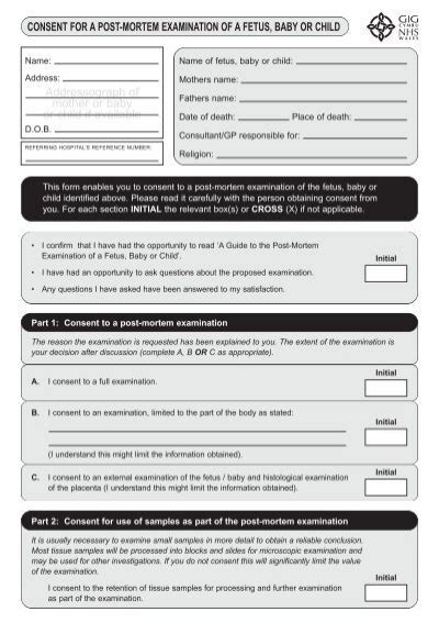 CONSENT FOR A POST MORTEM