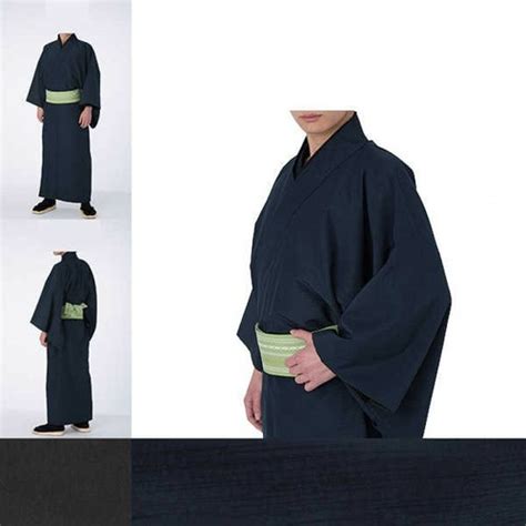Japanese Traditional Mens Awase Lined Kimono Navy From Japan With
